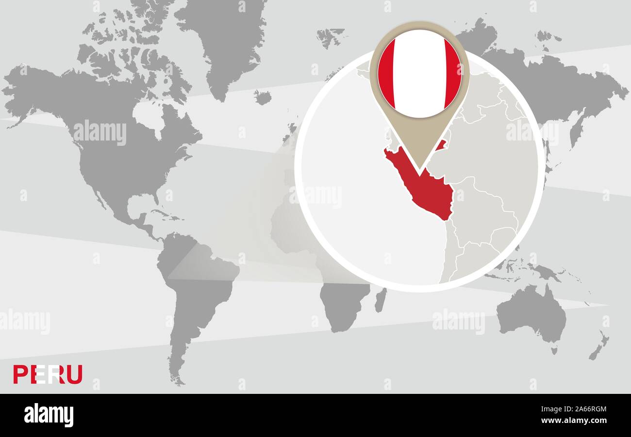 World map with magnified Peru. Peru flag and map Stock Vector Image ...