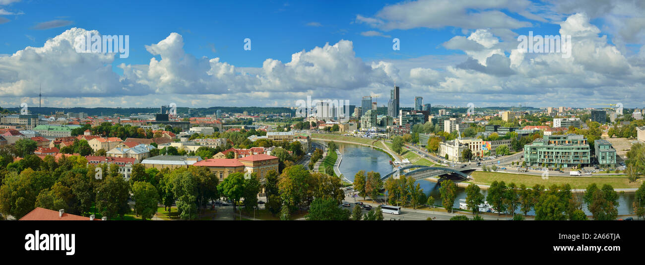 The old and the new city with the Neris river. Vilnius, Lithuania Stock ...