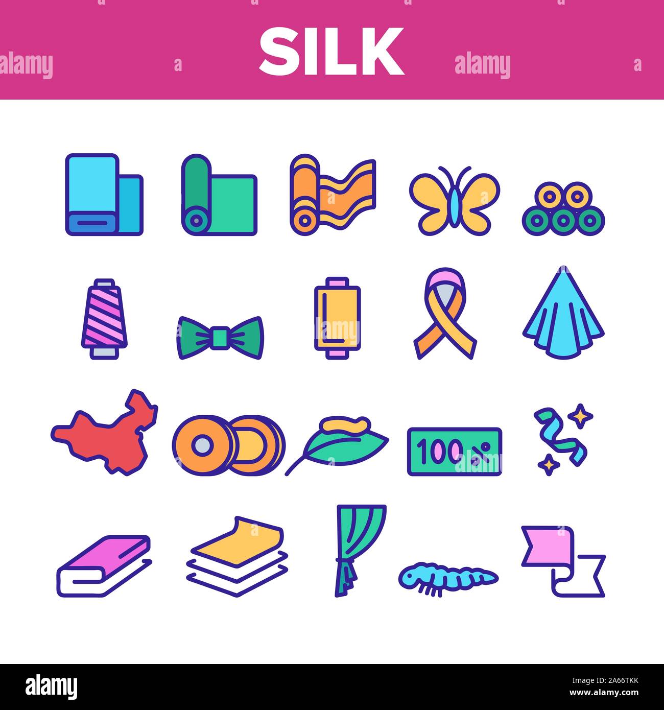 Silk Collection Fabric Elements Icons Set Vector Stock Vector Image ...