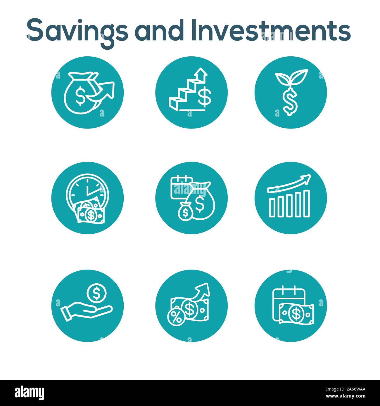 Banking, Investments and Growth Icon Set w Dollar Symbols, etc Stock ...