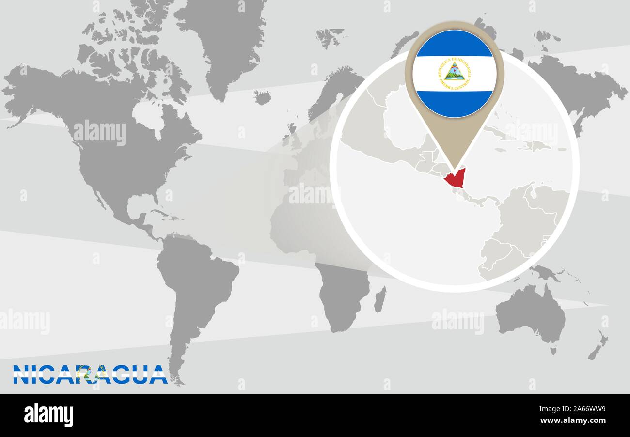 World map with magnified Nicaragua. Nicaragua flag and map Stock Vector ...