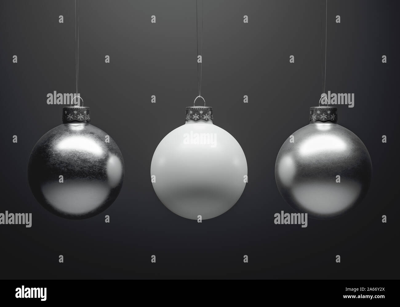 Exciting Metallic christmas baubles hanging in front of dark grey or ...
