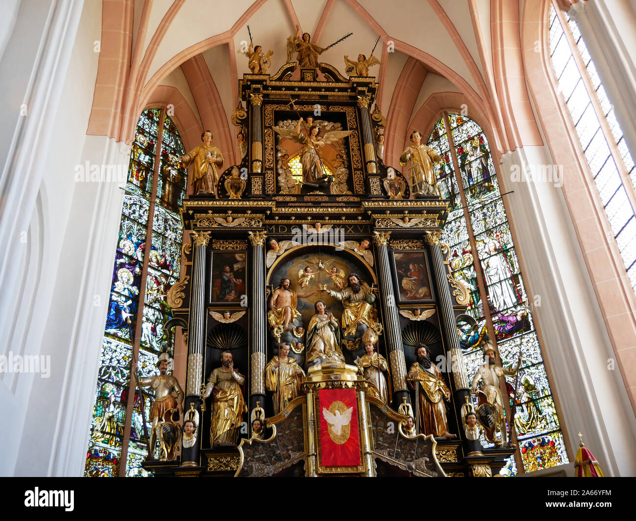 Mondsee/Austria - june 2 2019: detail of the altar at the interior of ...