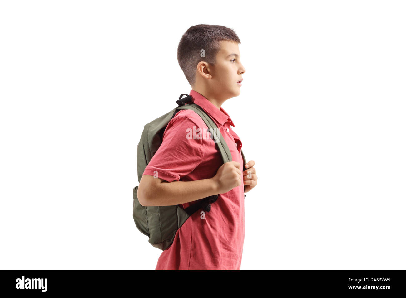 Schoolboy standing with a backpack isolated on white background Stock ...