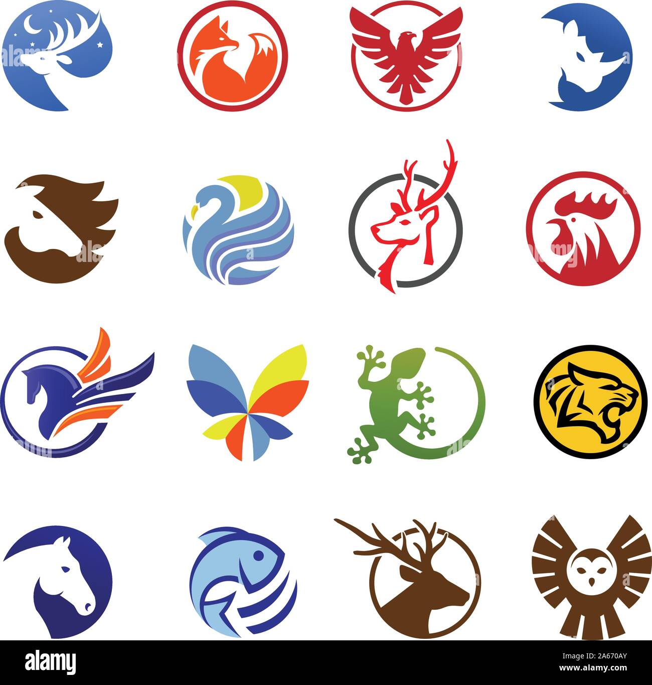 creative simple modern animals in circle color logo vector Stock Vector ...