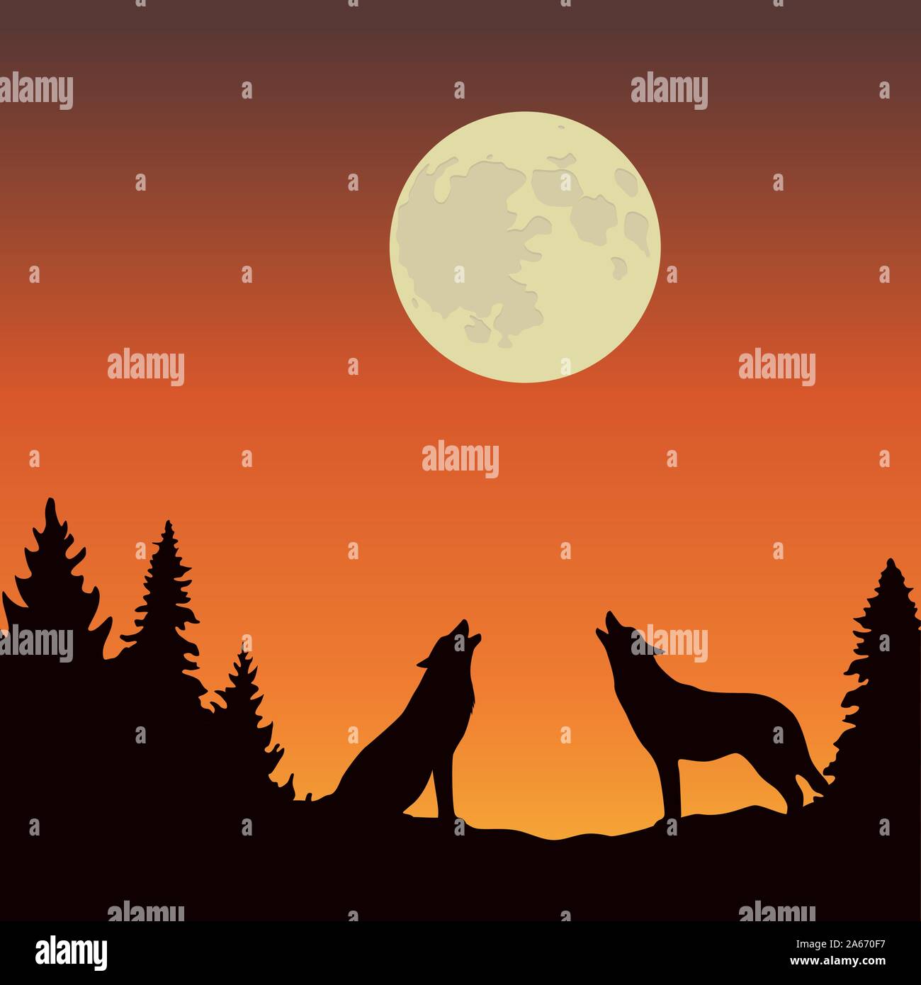 Two wolves illustration Stock Vector Images - Alamy