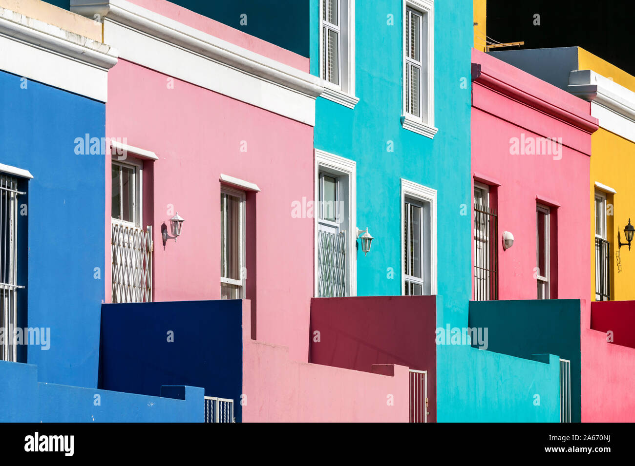 Brightly coloured homes in Bo-Kaap district, Cape Town, Western Cape ...