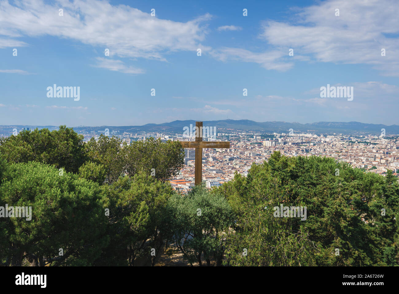 High Angle View Of Marseille Cityscape Against Clear Sky Stock Photo ...