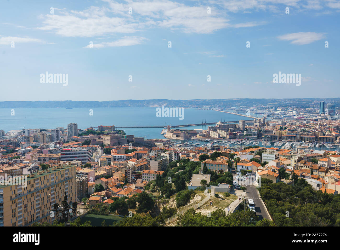 High Angle View Of Marseille Cityscape Against Clear Sky Stock Photo ...