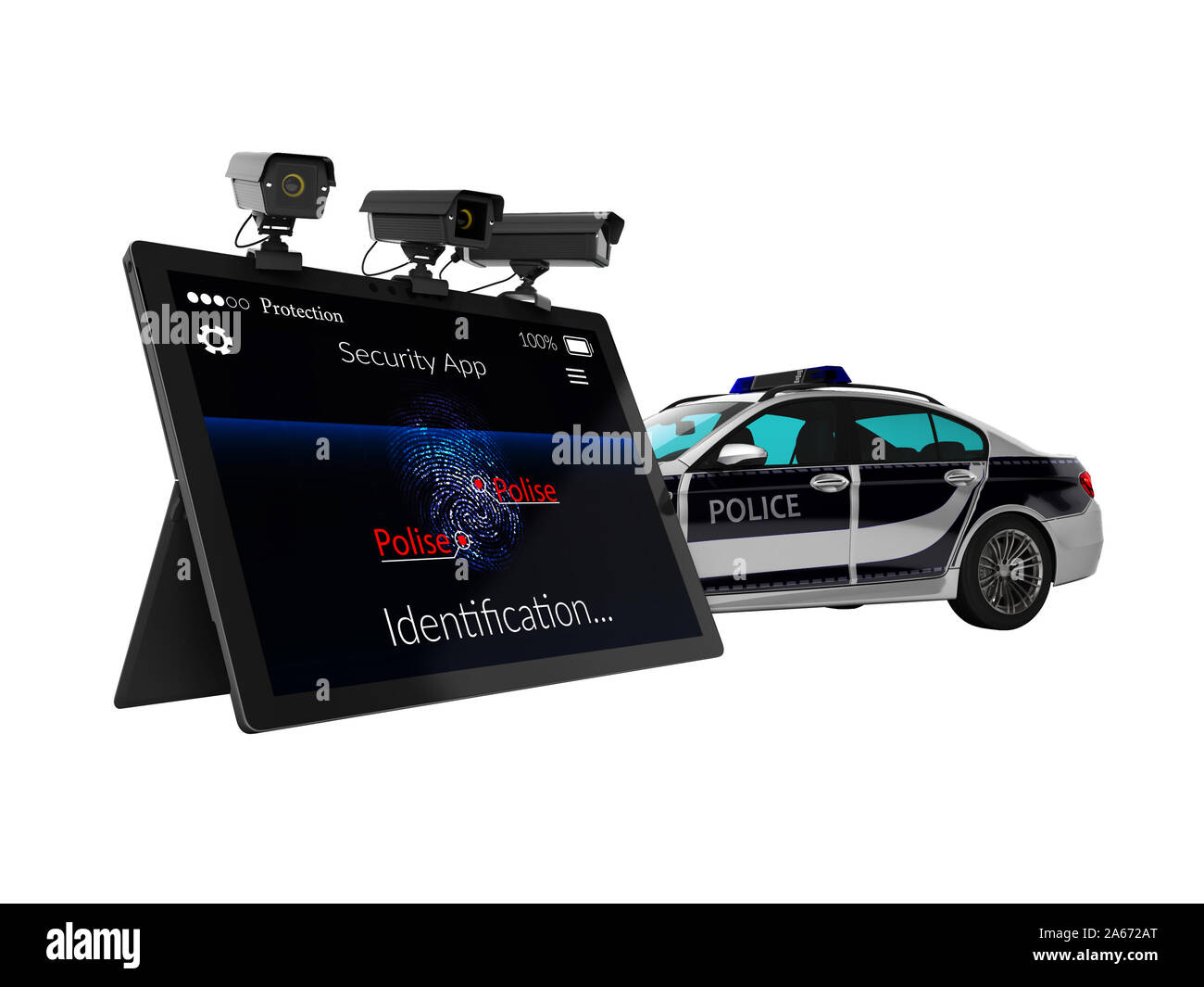 Police call concept via mobile render 3d render on white background no ...