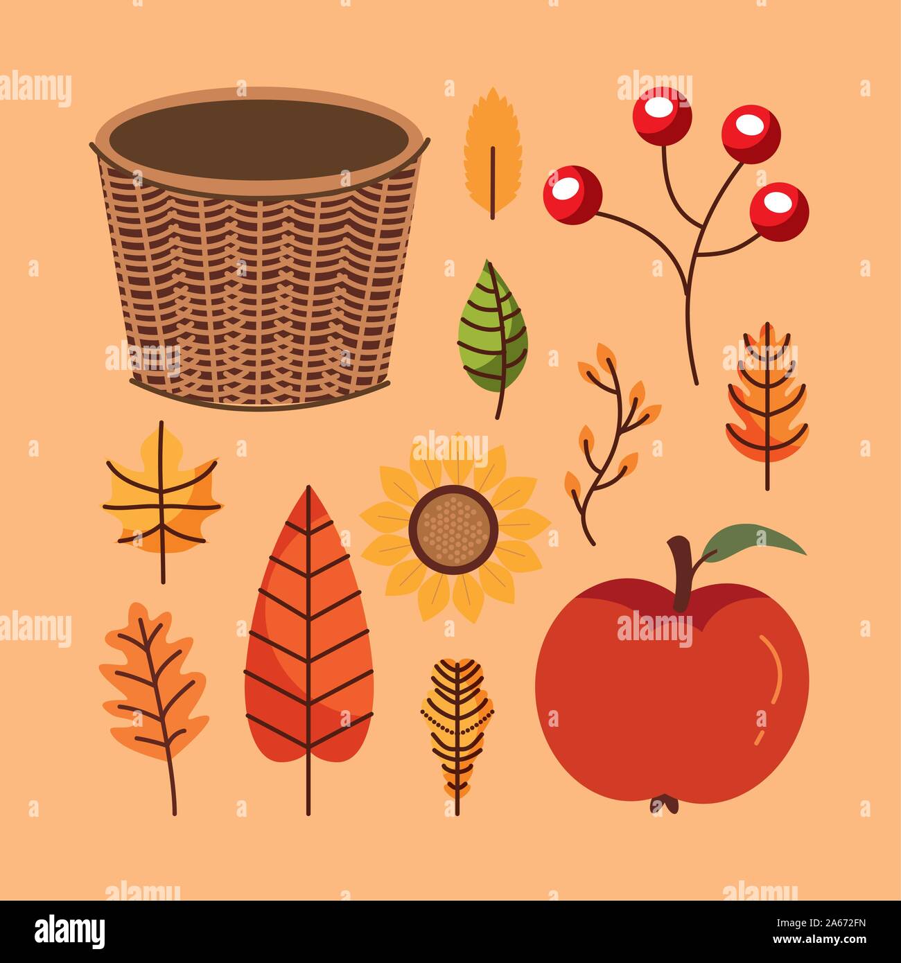Apple basket autumn leaves Stock Vector Images - Alamy