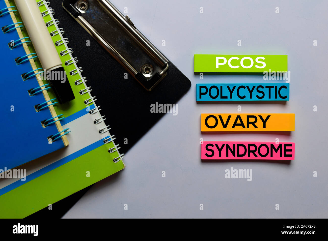 PCOS. Polycystic Ovary Syndrome write on sticky notes. Isolated on ...