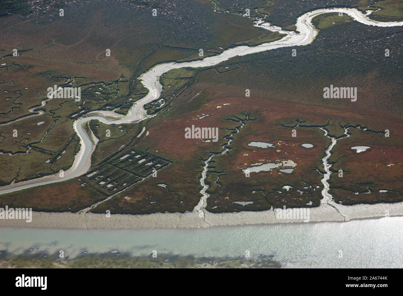 Aerial view on marshlands, Bahia de Cadiz Natural Park. Costa de la Luz ...