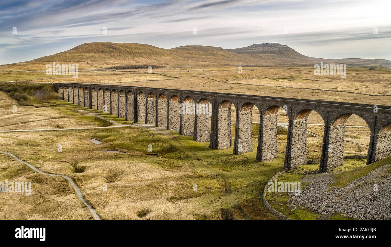 Aerial Image of Ribblehead Viaduct, Whernside, Yorkshire Stock Photo ...