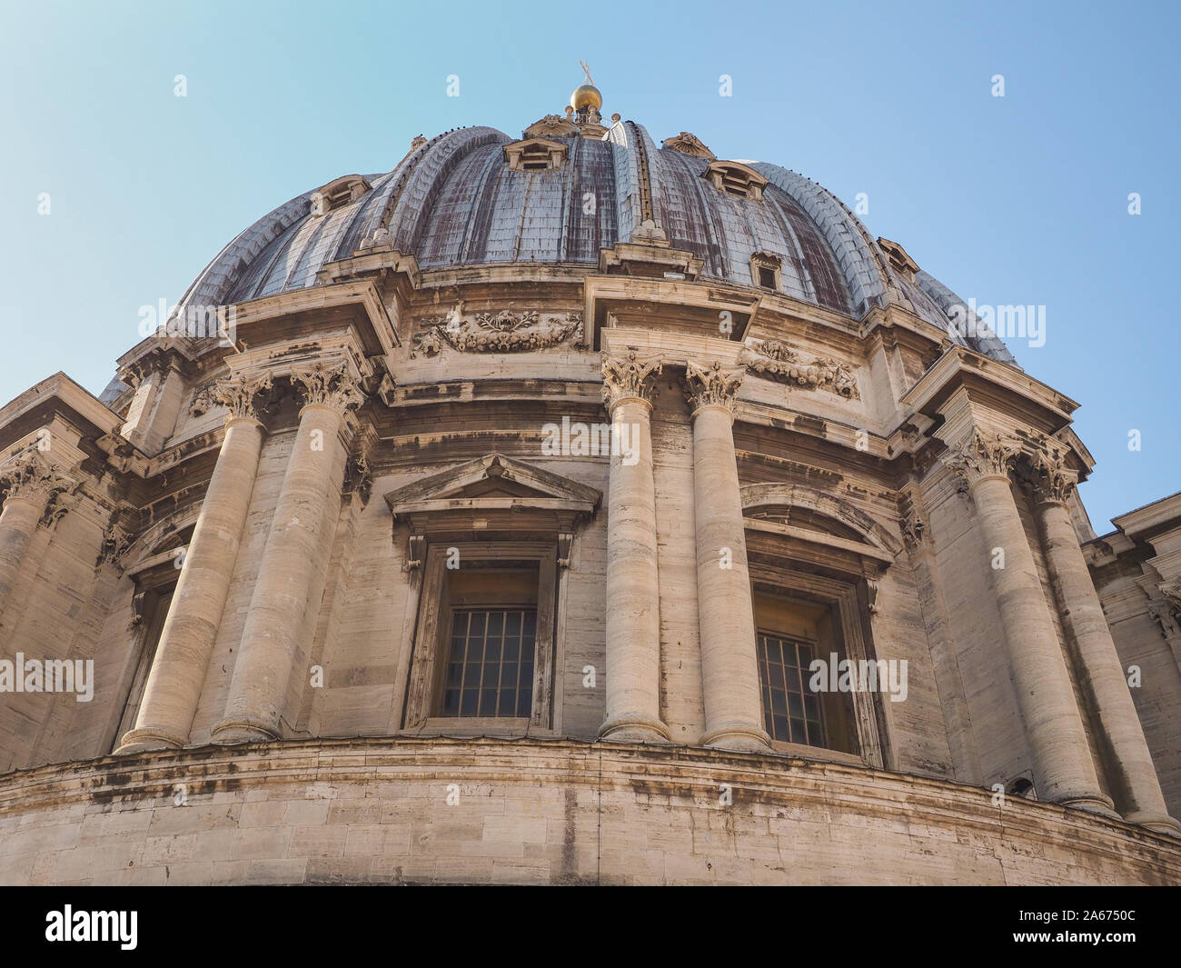 Close up cupola of Basilica Papale di San Pietro. Dome of St. Peter's, an Italian Renaissance ...