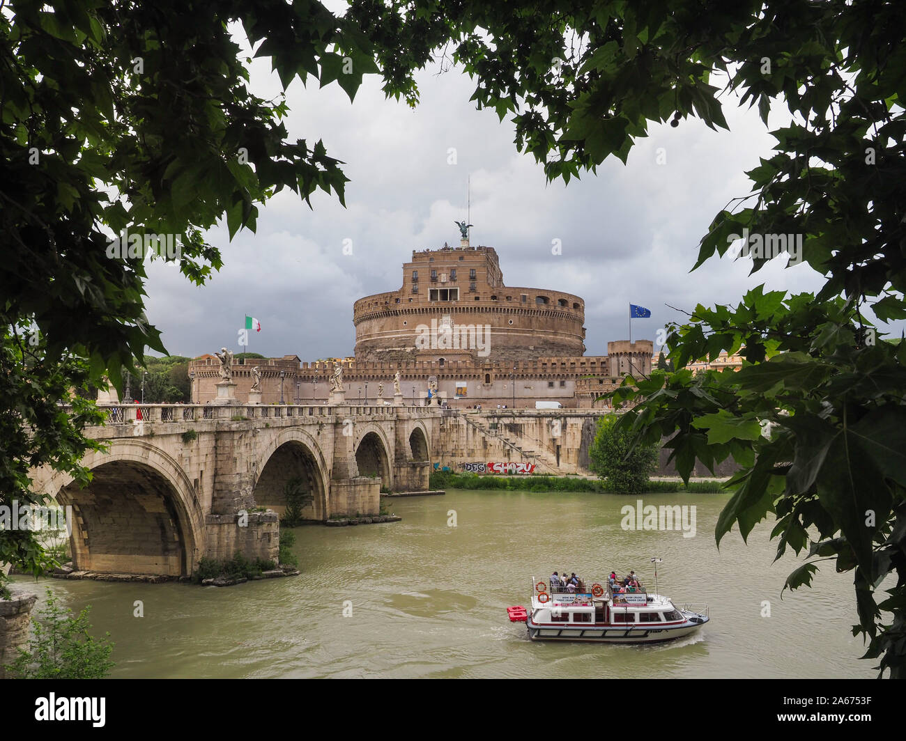 Famous Fortress Sant'Angelo with bronze statue of Michael the Archangel ...