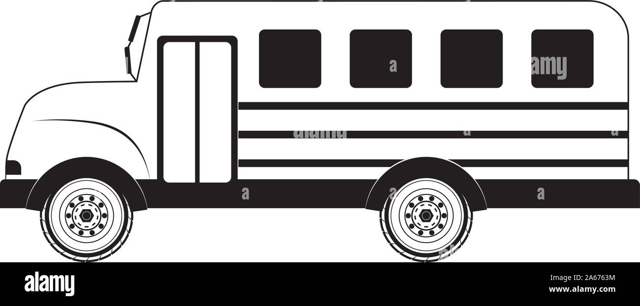 Simple line art bus side view illustration in black and white Stock ...