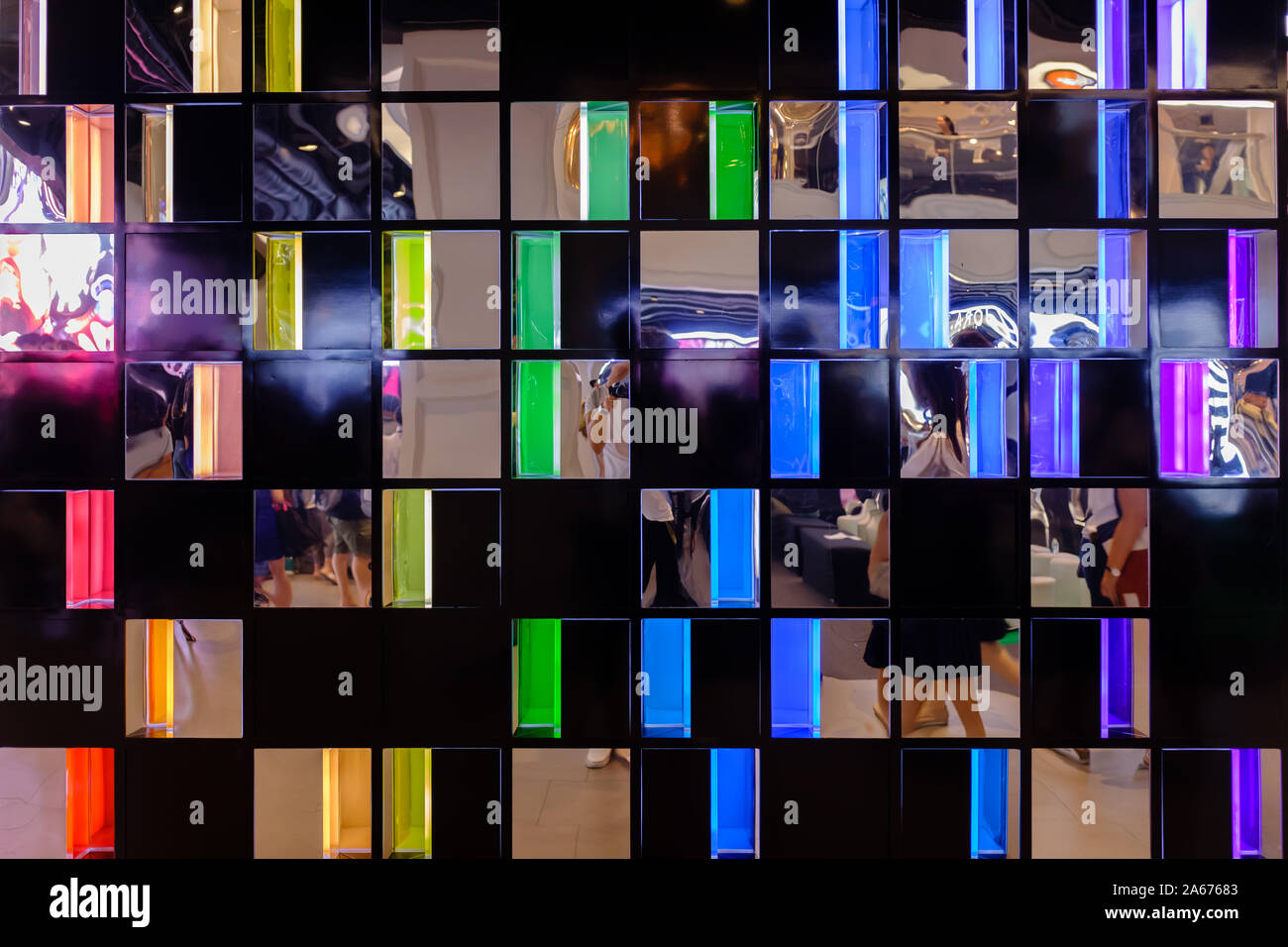 colorful glass and mirror reflection facade wall Stock Photo - Alamy