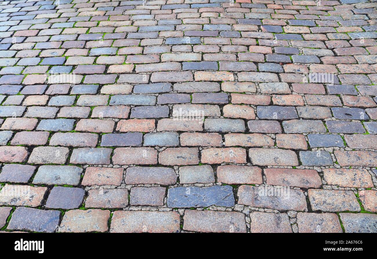 Highly detaled close up view on cobblestone textues with perspective in ...