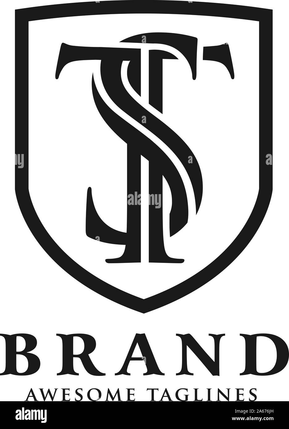 creative initial ST letter with shield monochrome color style logo ...