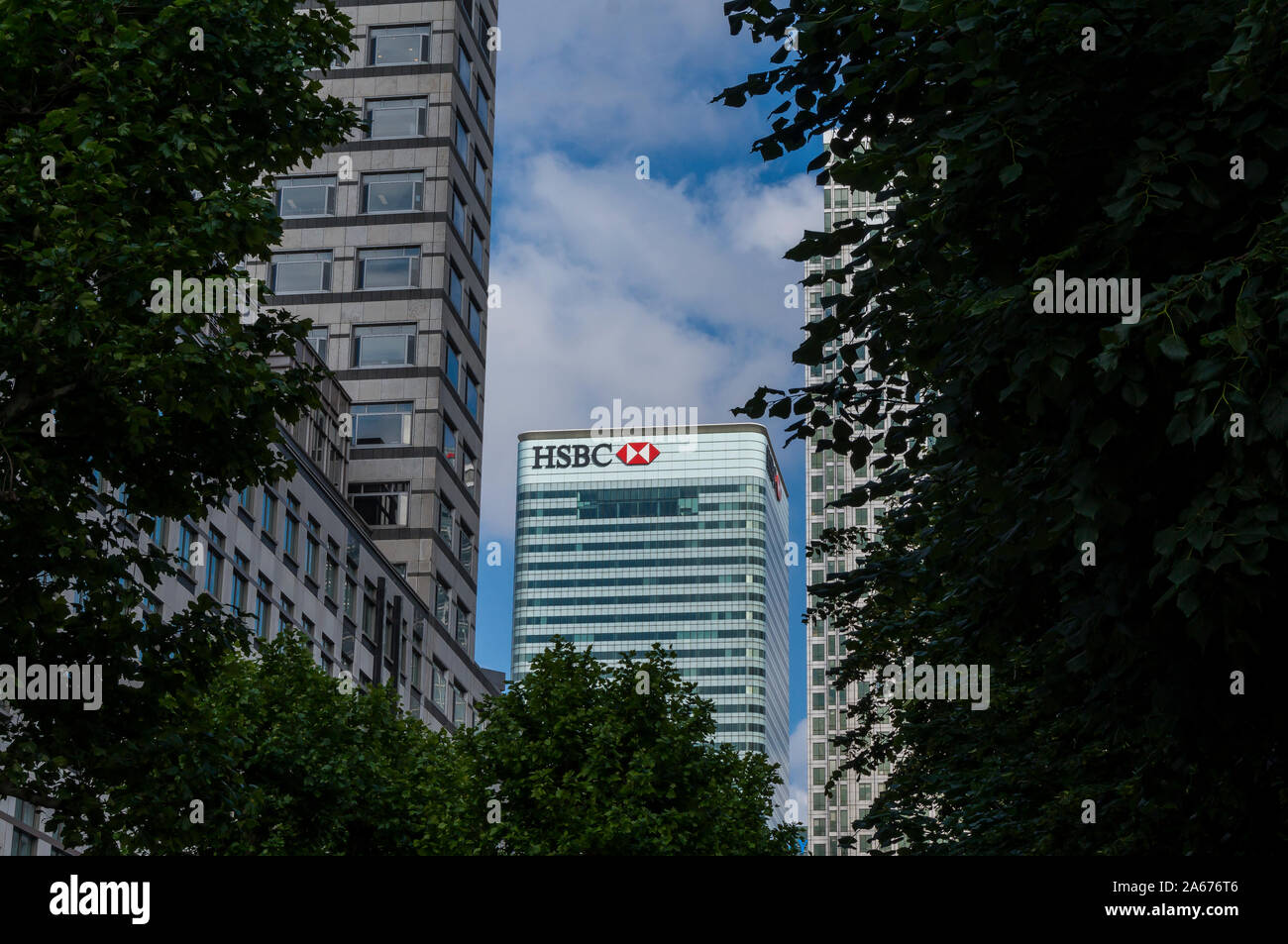 HSBC Tower HQ and City Bank in Canary Wharf, London. Skyline of the ...