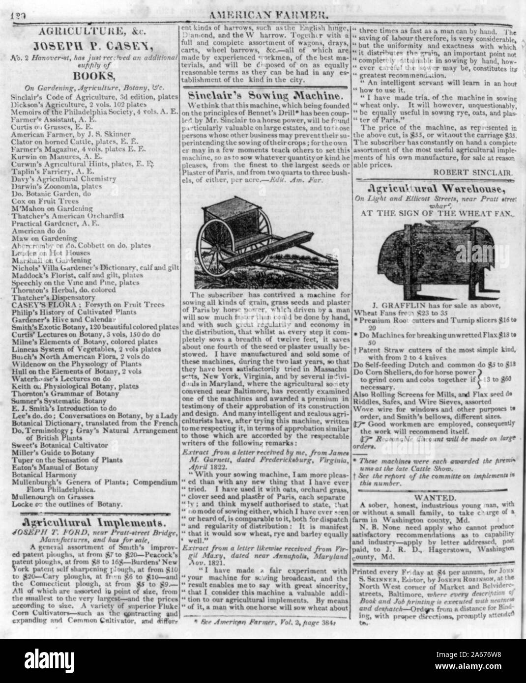 Wheat Fan [and] Sinclair's Sowing Machine Stock Photo - Alamy