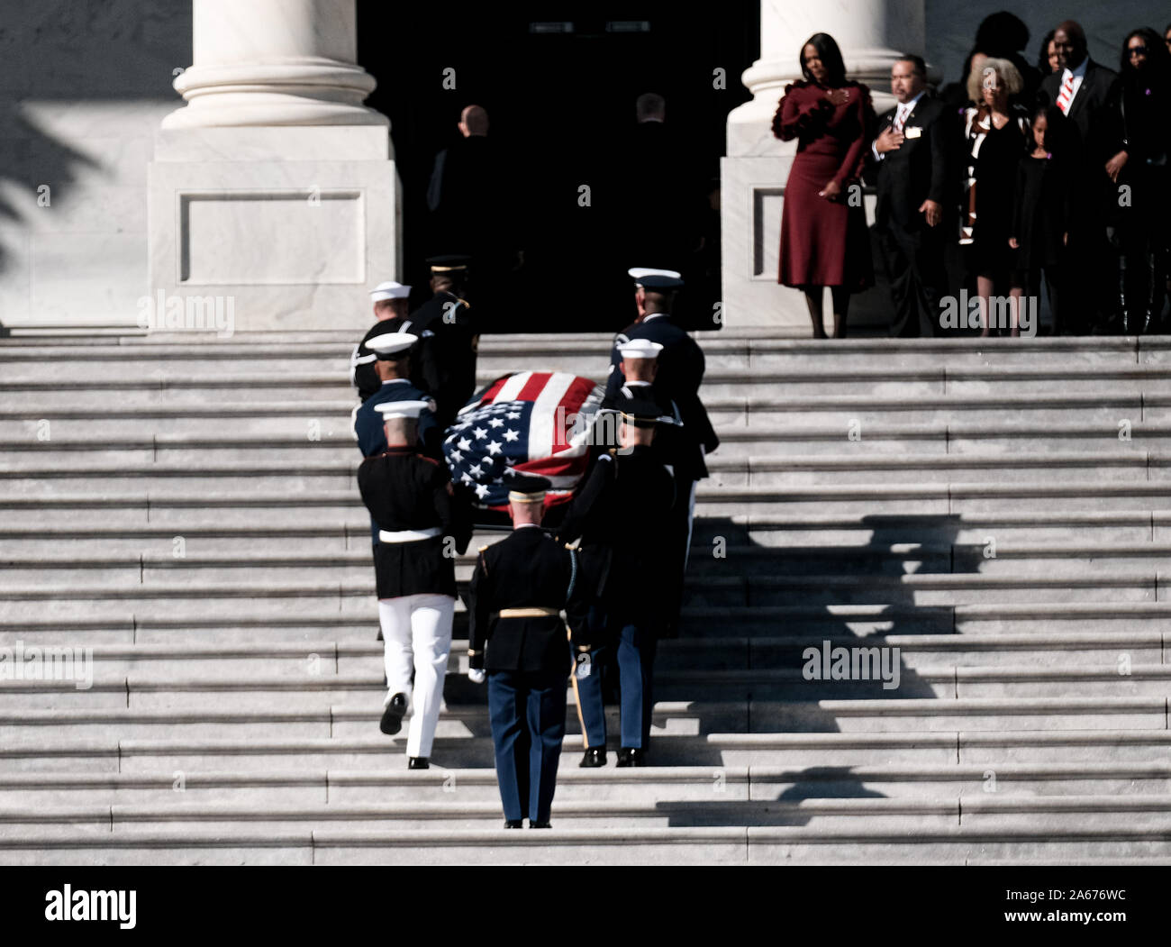 Washington, DC, USA. 24th Oct, 2019. The flag-draped casket of the late ...