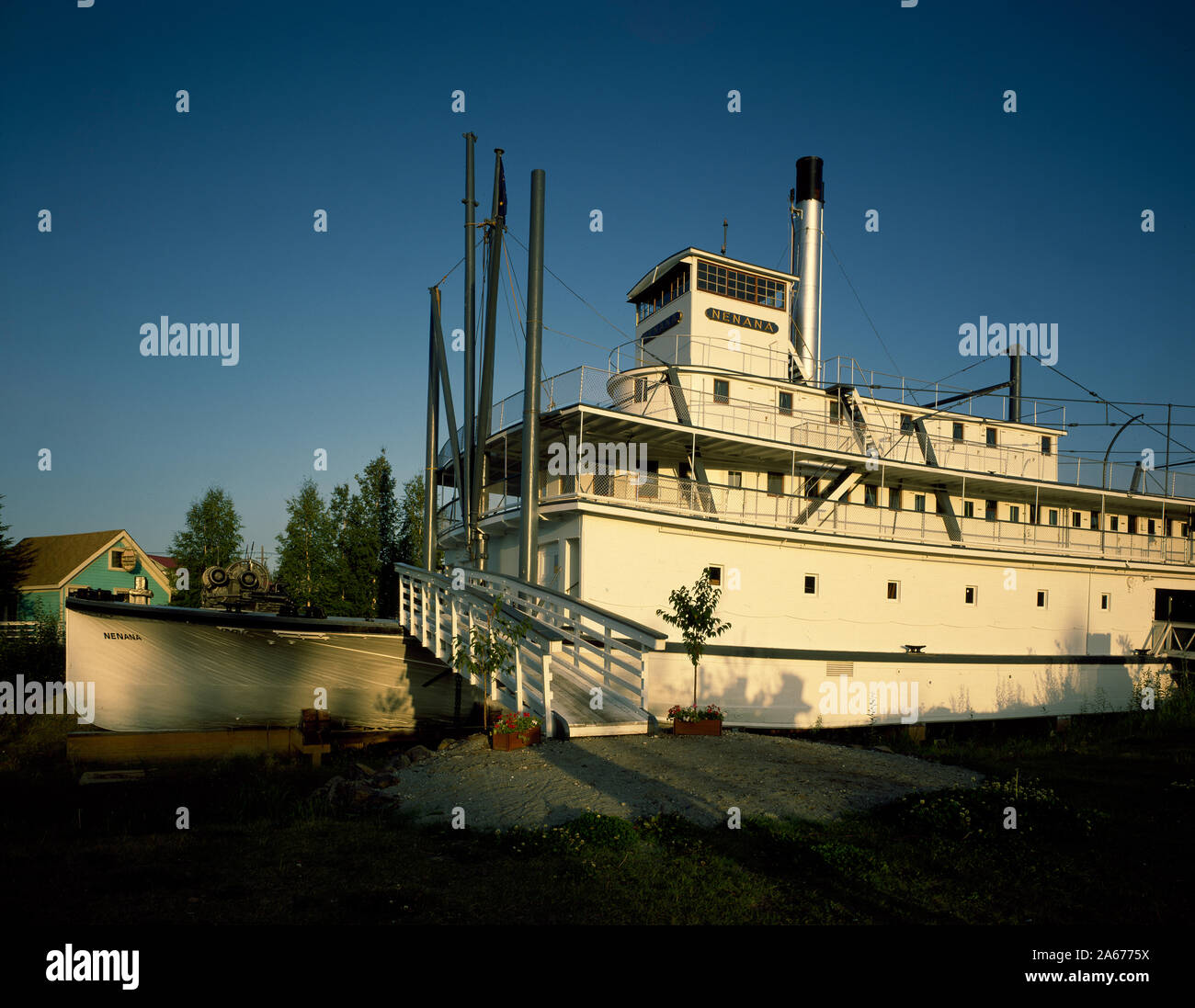 Wheelhouse of the Riverboat Nenana, a sternwheel packet steamer that ...