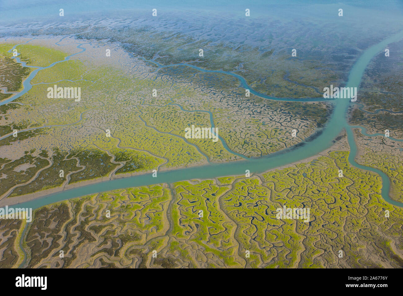 Aerial view on marshlands, Bahia de Cadiz Natural Park. Costa de la Luz ...