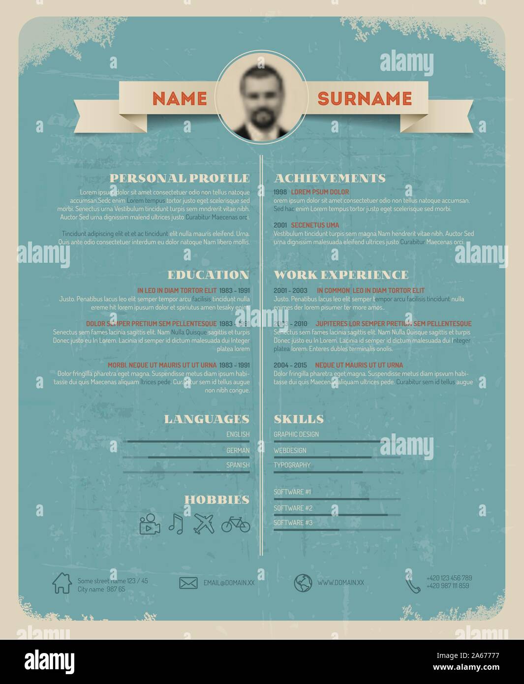 Vector original minimalist cv / resume template - retro version Stock ...