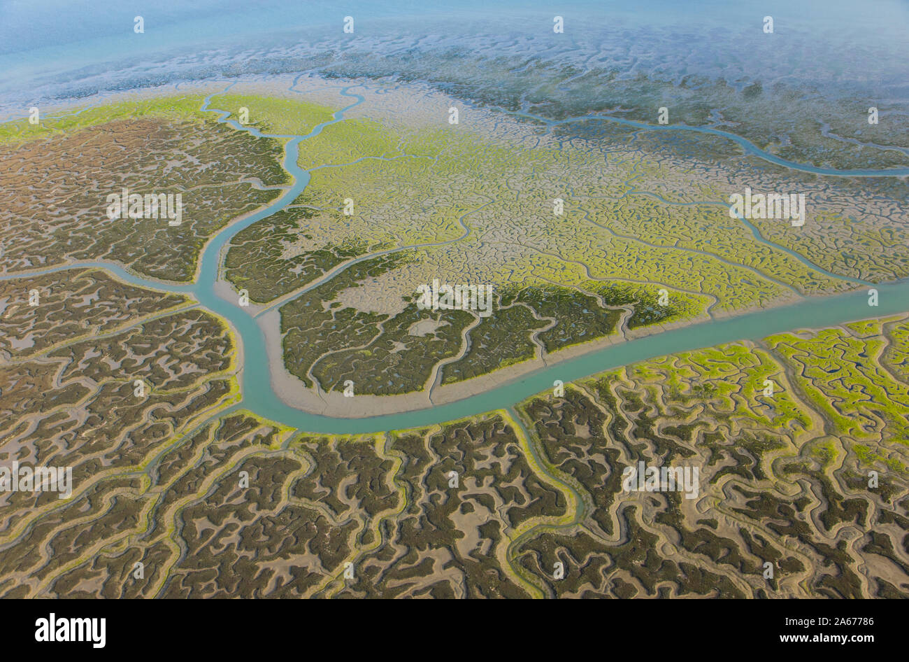 Aerial view on marshlands, Bahia de Cadiz Natural Park. Costa de la Luz ...