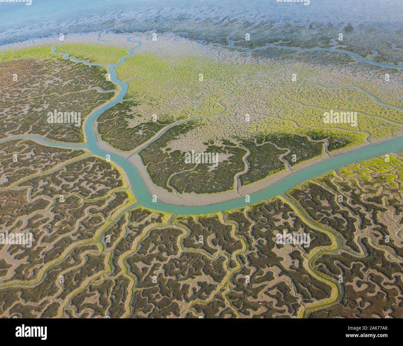 Aerial view on marshlands, Bahia de Cadiz Natural Park. Costa de la Luz ...