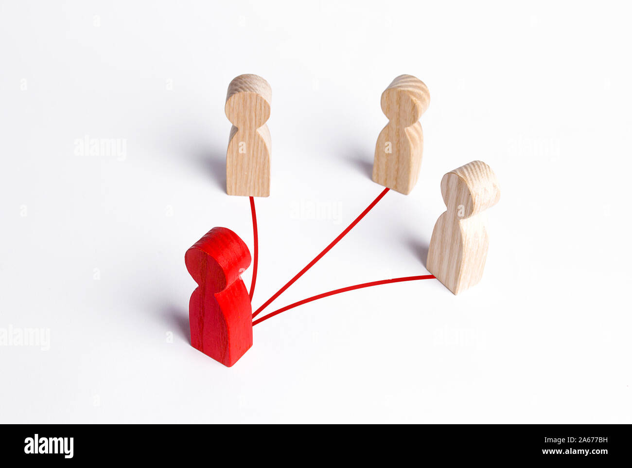 The red human figure is connected by lines with three persons. Business ...