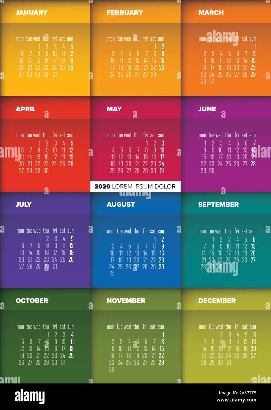 Vector calendar template for the year 2020 all months on folded color ...