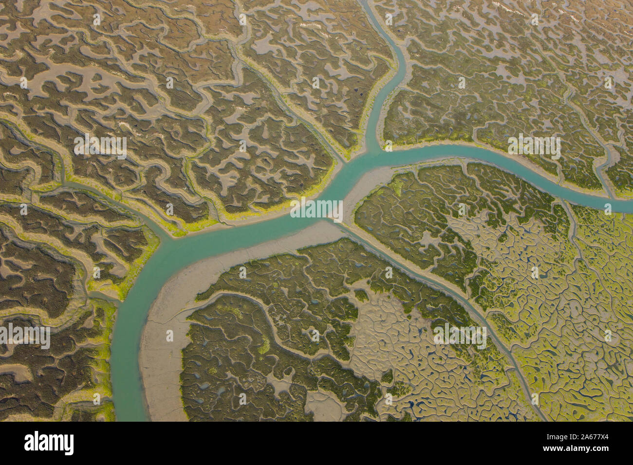 Aerial view on marshlands, Bahia de Cadiz Natural Park. Costa de la Luz ...
