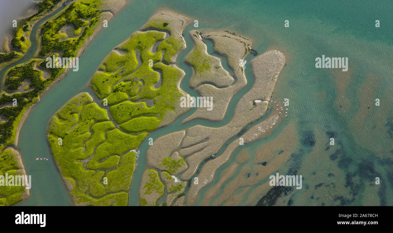 Aerial view on marshlands, Bahia de Cadiz Natural Park. Costa de la Luz ...