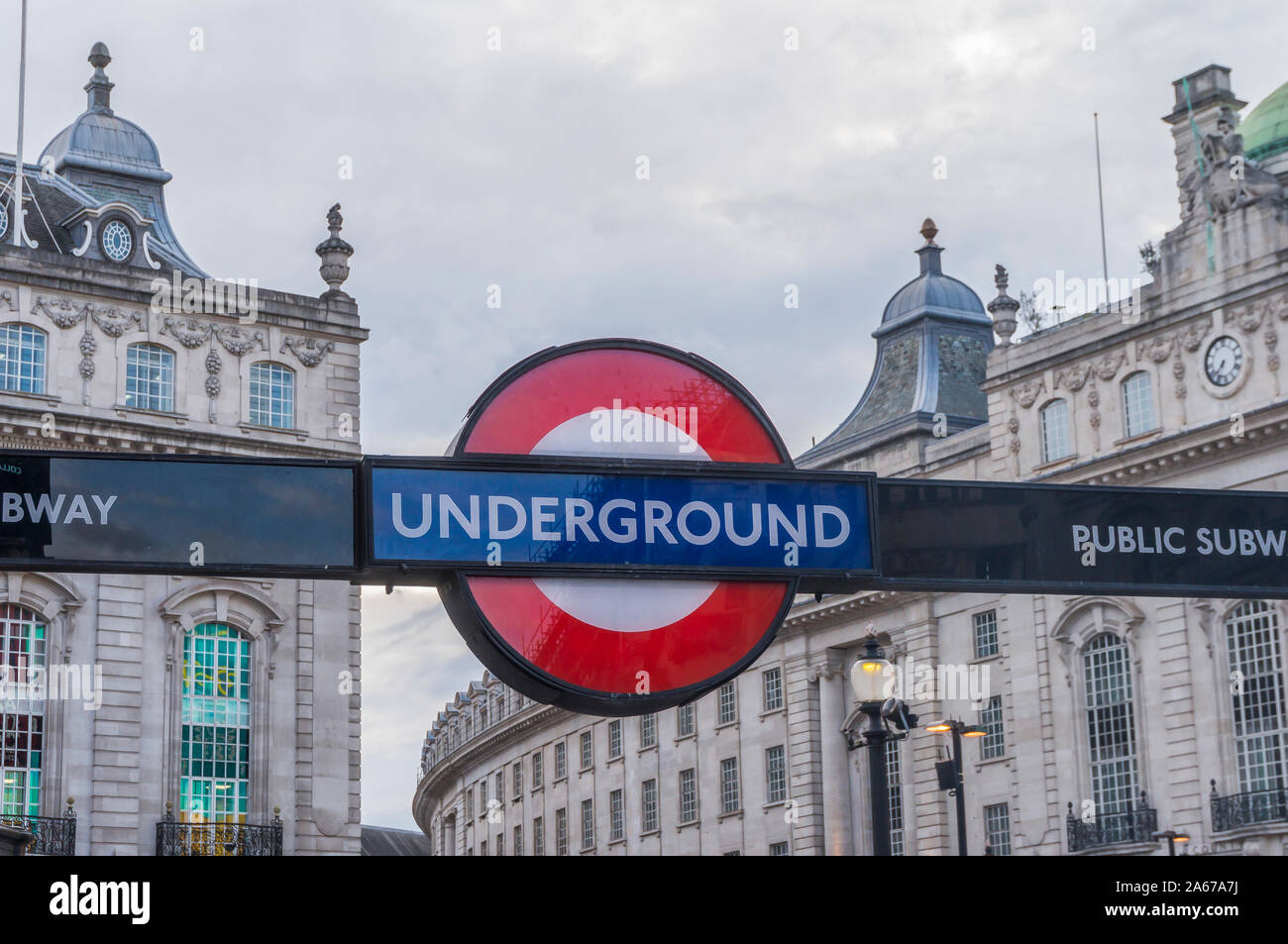Piccadilly Circus station underground tube street sign. London ...