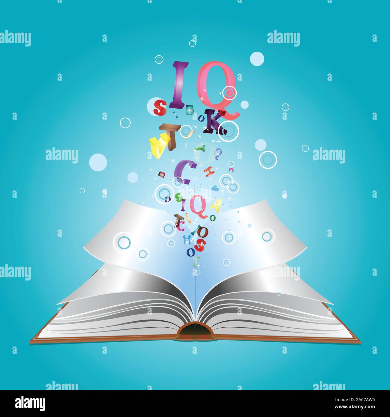 Open book with letters Stock Vector Images - Alamy