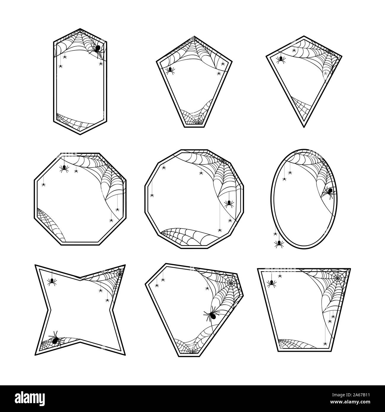 Halloween Frames set with spiderweb, hanging spiders sitting spiders ...