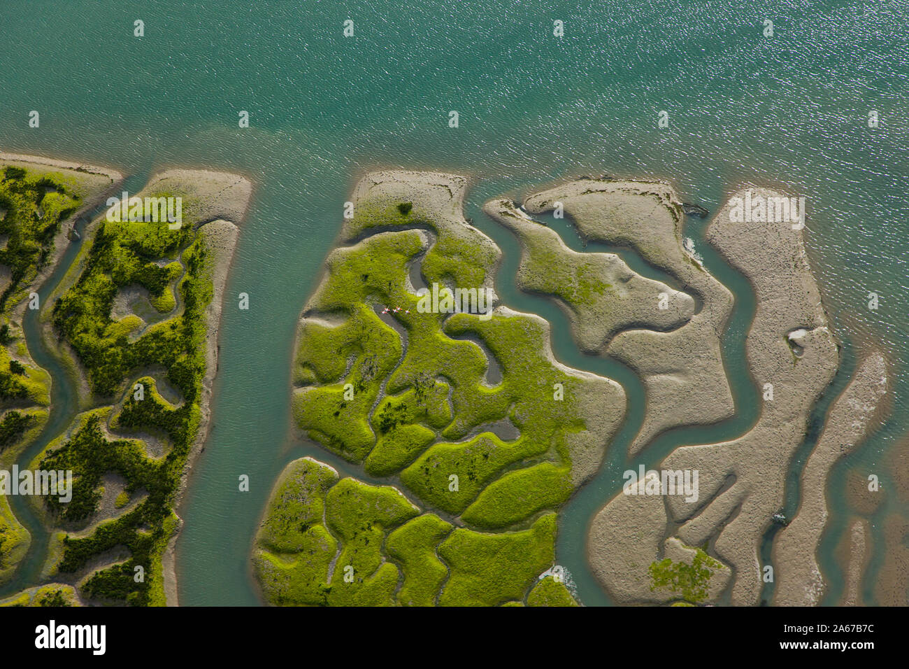 Aerial view on marshlands, Bahia de Cadiz Natural Park. Costa de la Luz ...