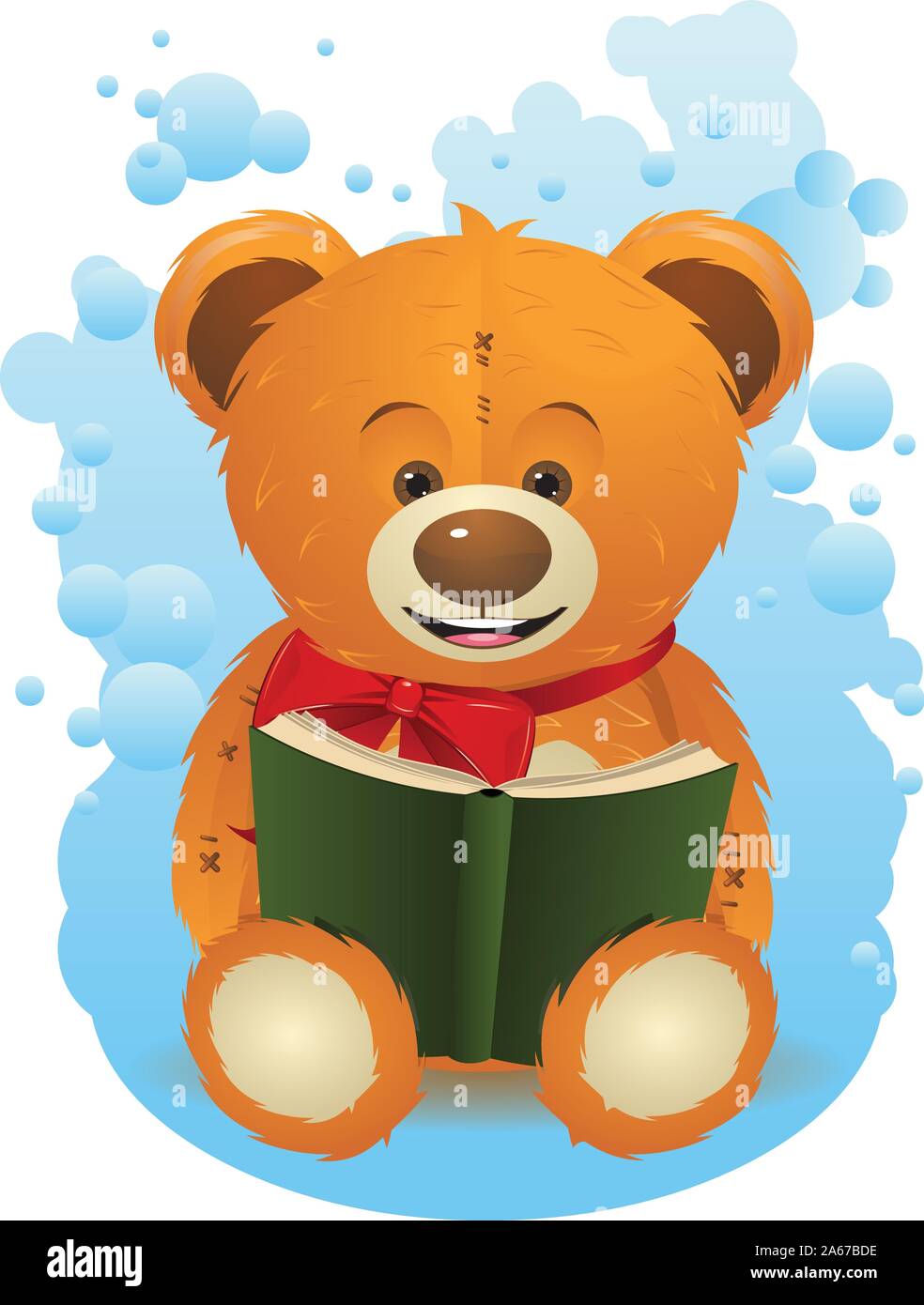 Cute happy teddy bear with green book illustration Stock Vector Image ...
