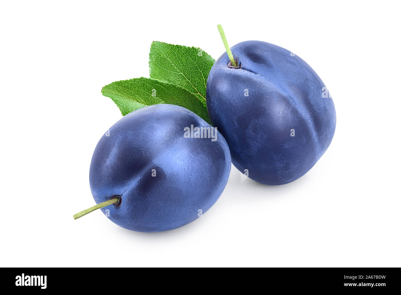 fresh blue plum with leaves isolated on white background Stock Photo ...