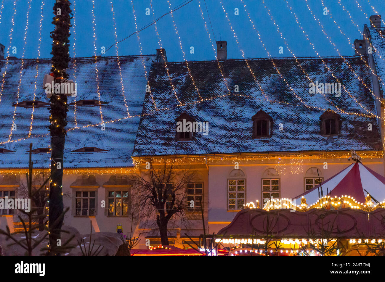 Christmas Market in Sibiu, Transylvania. Christmas Winter magic night ...