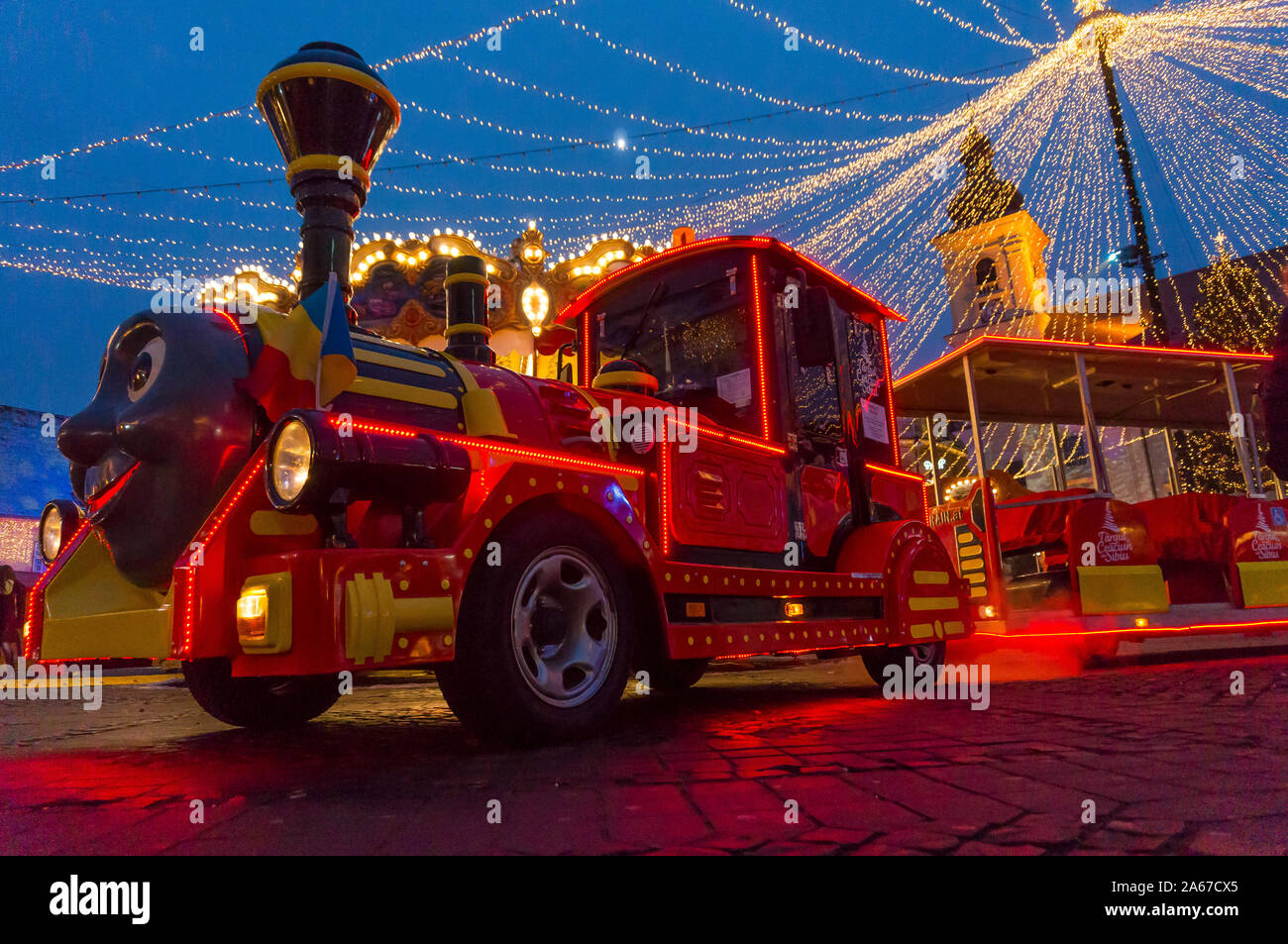 Christmas Market in Sibiu, Transylvania. Christmas Winter magic night ...