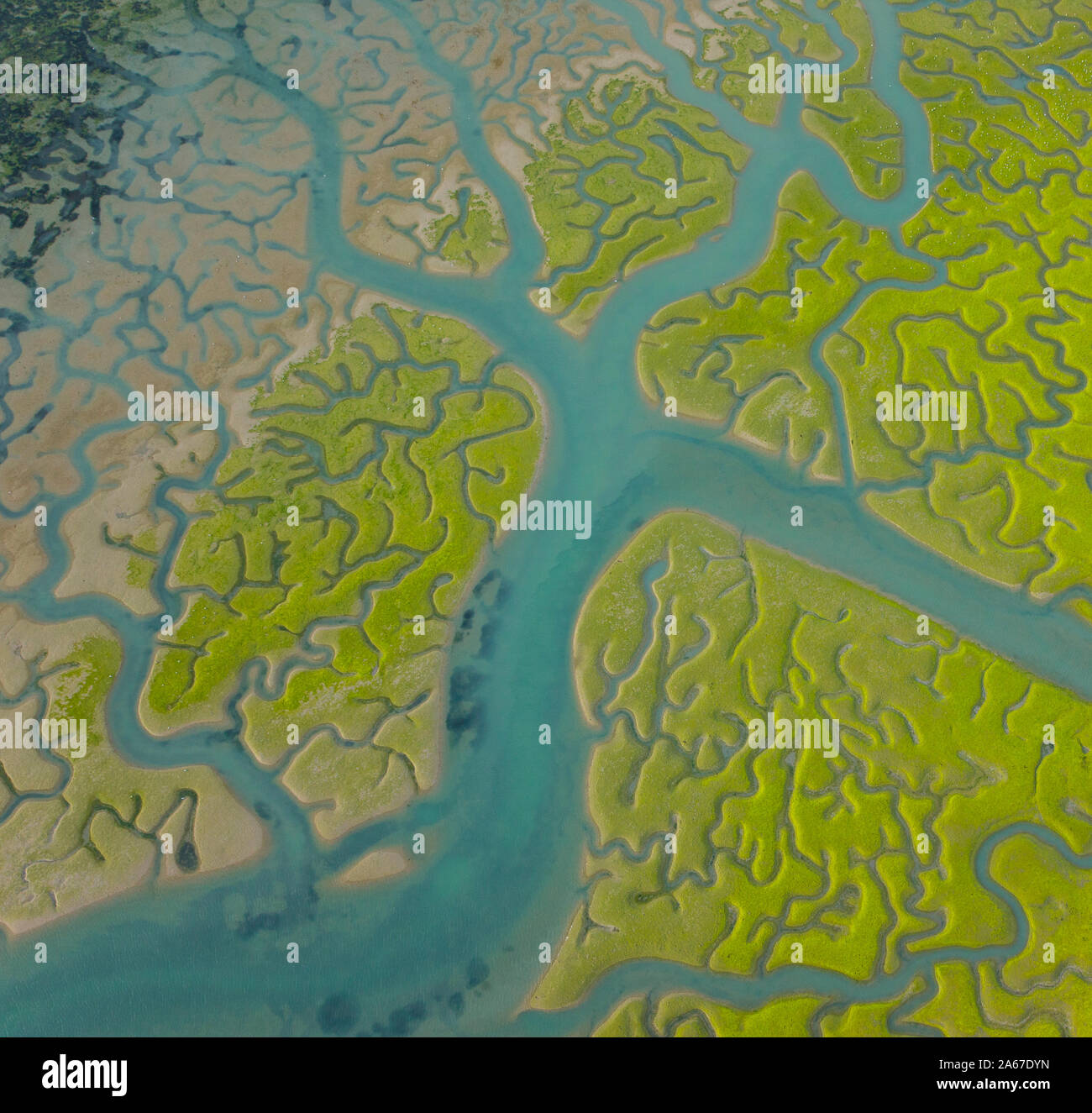 Aerial view on marshlands, Bahia de Cadiz Natural Park. Costa de la Luz ...