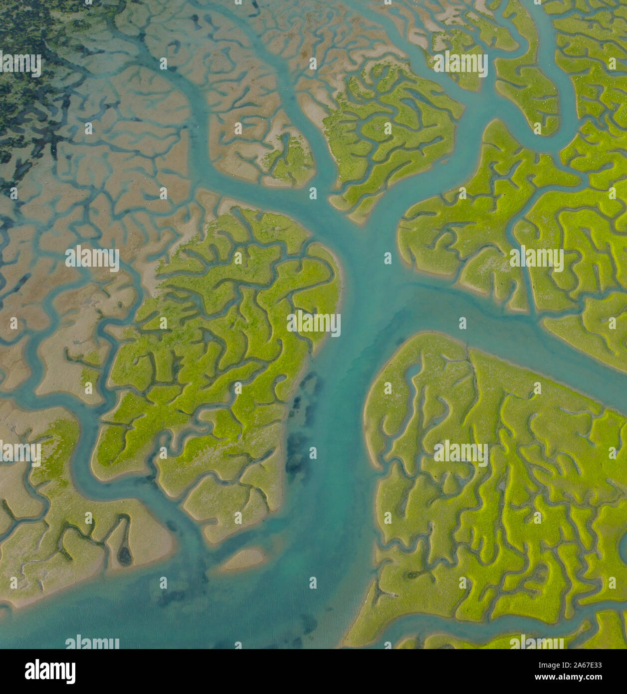 Aerial view on marshlands, Bahia de Cadiz Natural Park. Costa de la Luz ...