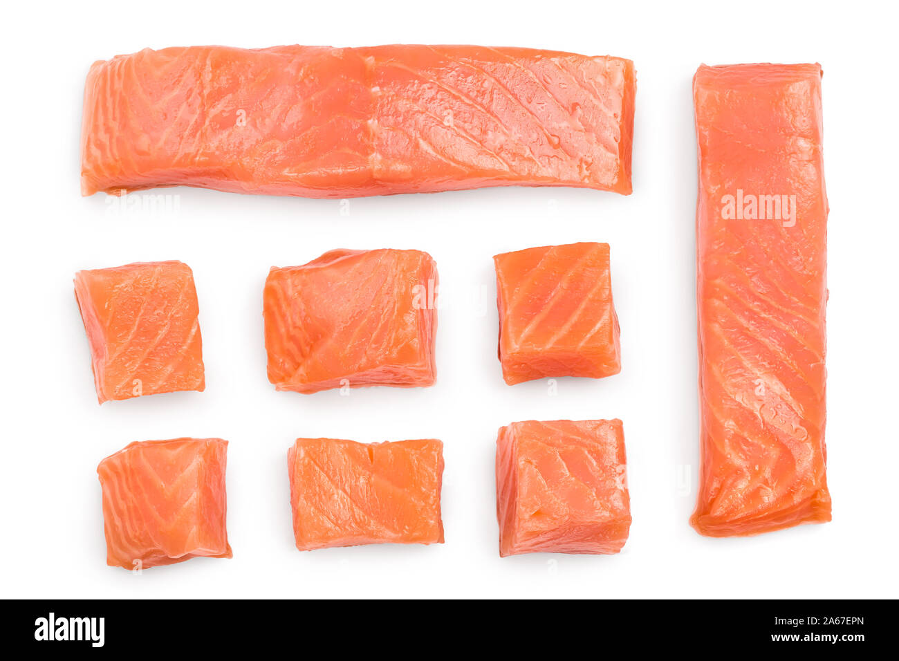Slice of red fish salmon isolated on white background. Top view. Flat ...