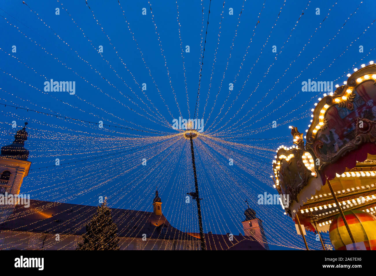 Christmas Market in Sibiu, Transylvania. Christmas Winter magic night ...