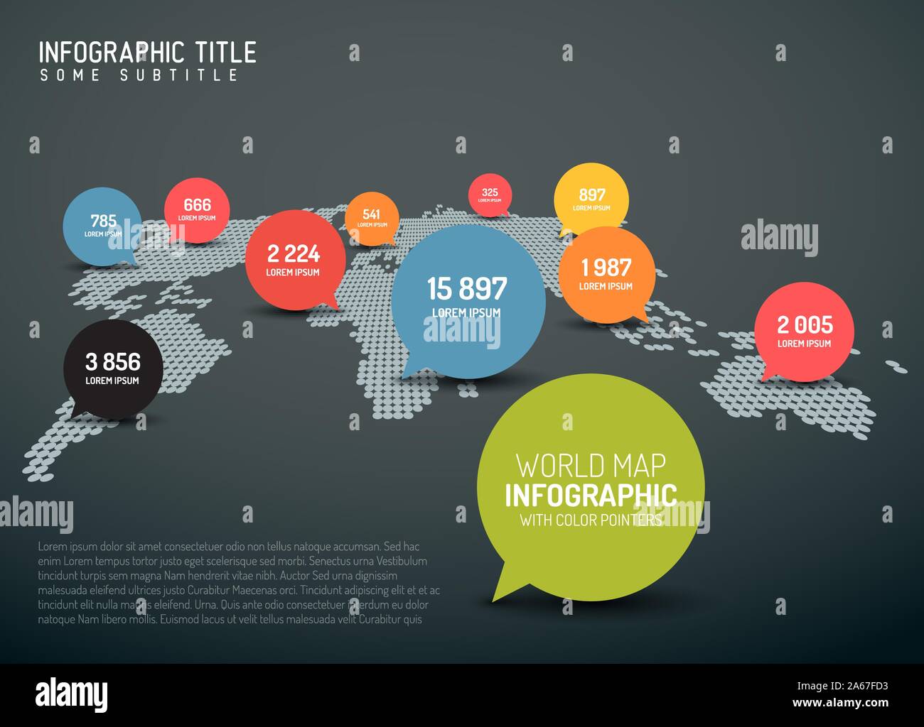 Light World map with simple pointer marks (speech bubbles) - minimalist infographics concept ...