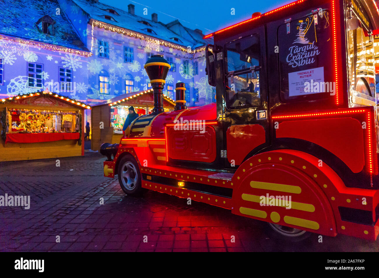 Christmas Market in Sibiu, Transylvania. Christmas Winter magic night ...